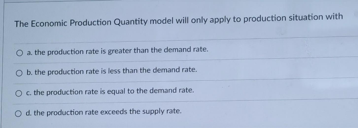 Solved The Economic Production Quantity Model Will Only