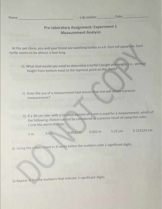 Solved Name Lab section Date Pre-laboratory Assignment: | Chegg.com