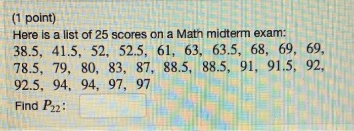 Solved (1 point) Here is a list of 25 scores on a Math | Chegg.com