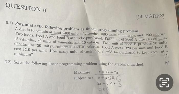 Solved 6.1) Formulate the following problem as linear | Chegg.com