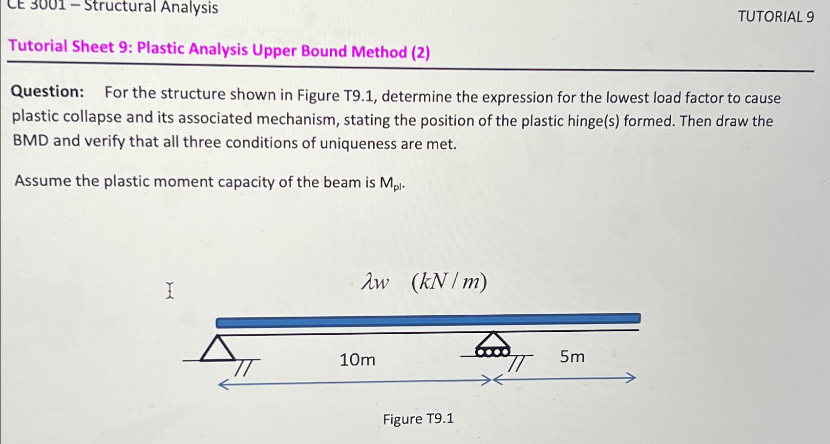 Solved CE 3001 - ﻿Structural AnalysisTUTORIAL 9Tutorial | Chegg.com