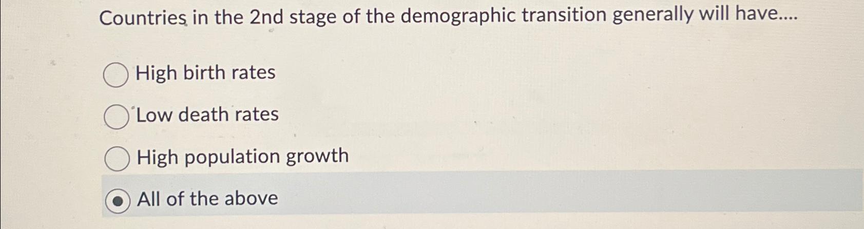 Solved Countries in the 2 ﻿nd stage of the demographic | Chegg.com