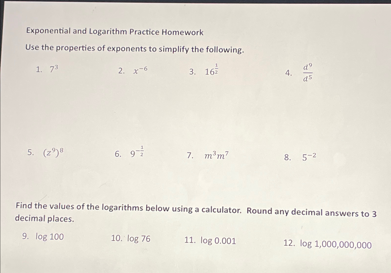 Solved Steps for Exponential and Logarithm Practice | Chegg.com