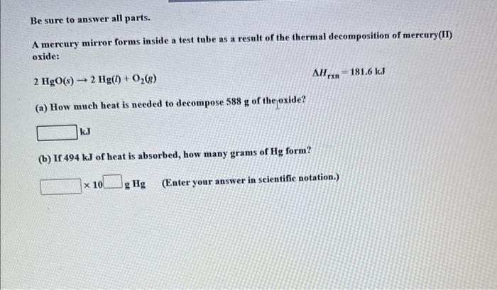 Solved Be sure to answer all parts. A mercury mirror forms | Chegg.com