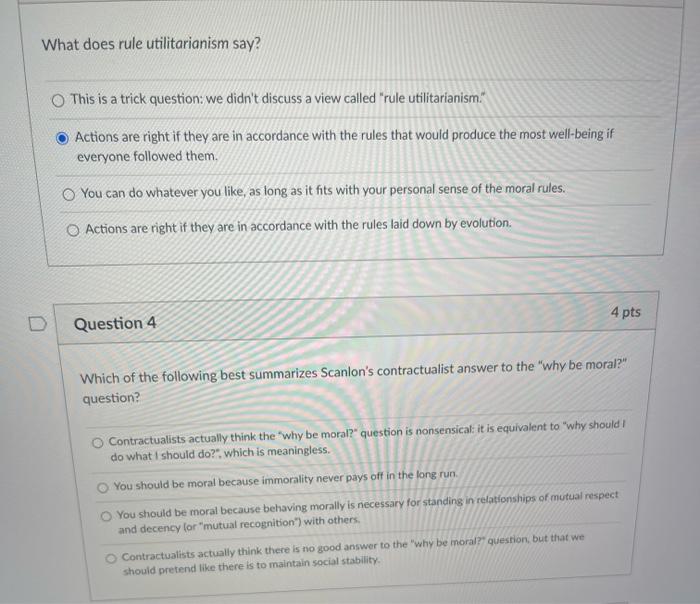 What does rule utilitarianism say? This is a trick | Chegg.com