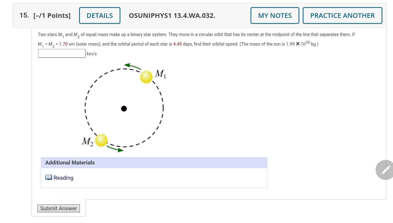 Solved Two stars M1 and M2 of equal mass make up a binary | Chegg.com