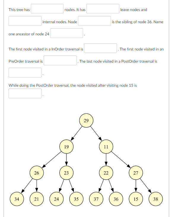 Solved This tree hasone ancestor of node 24The first node | Chegg.com