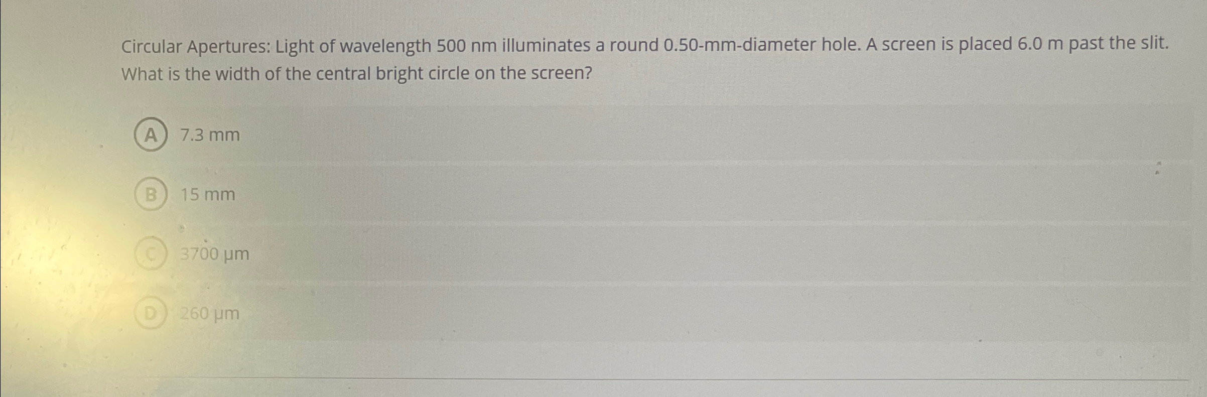 Solved Circular Apertures: Light of wavelength 500nm | Chegg.com