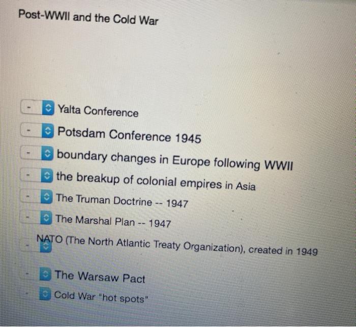 Solved Post-WWII and the Cold War Yalta Conference Potsdam | Chegg.com