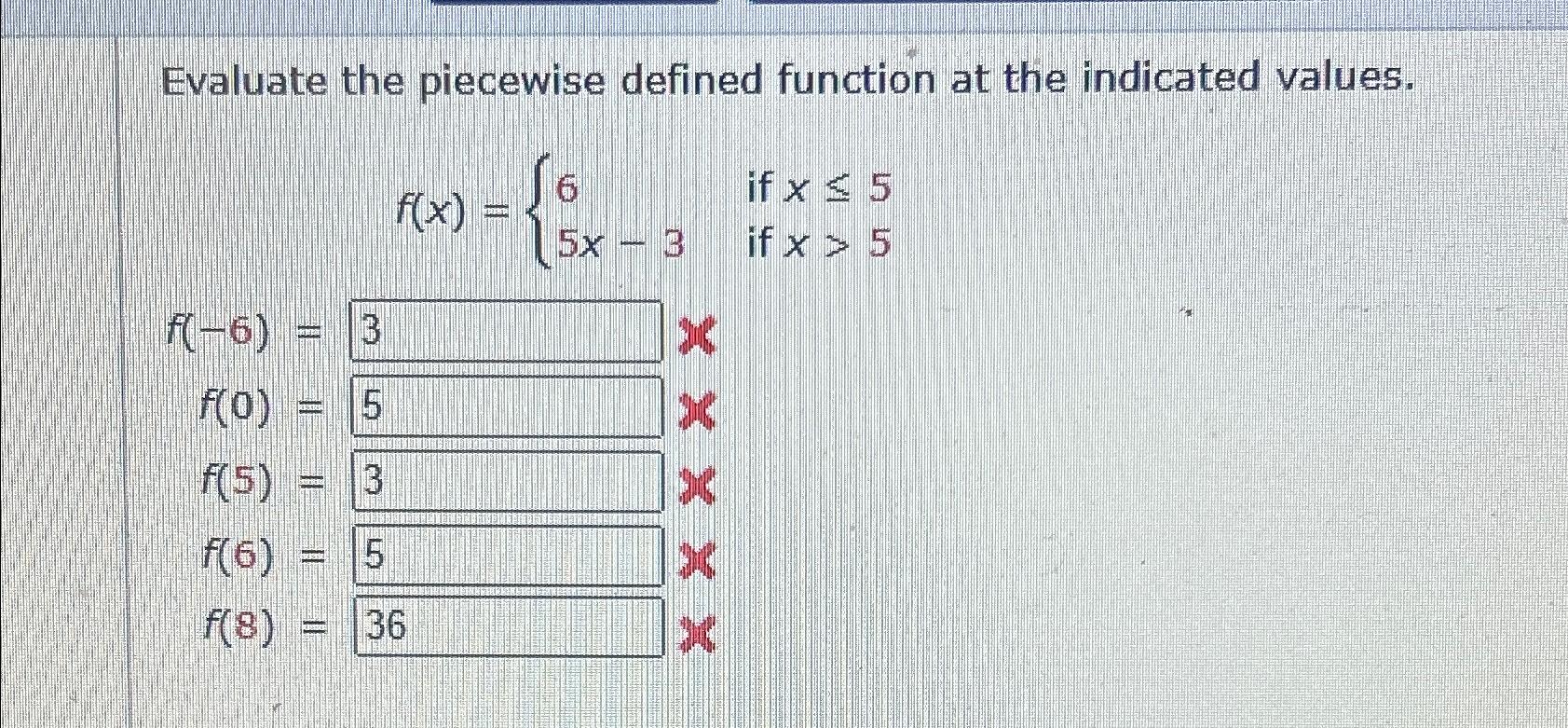 Solved Evaluate the piecewise defined function at the | Chegg.com