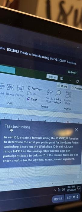 Solved 1532/pd 30:251- ask: EX11012 Create a formula using | Chegg.com