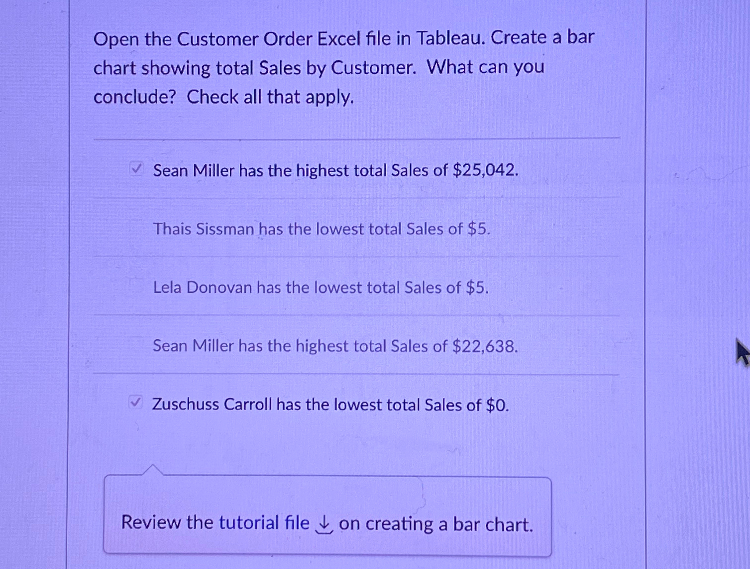 Solved Open the Customer Order Excel file in Tableau. Create | Chegg.com