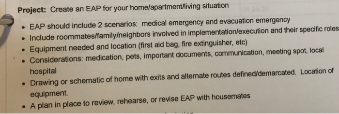 Solved Project: Create an EAP for your home/apartment/living | Chegg.com