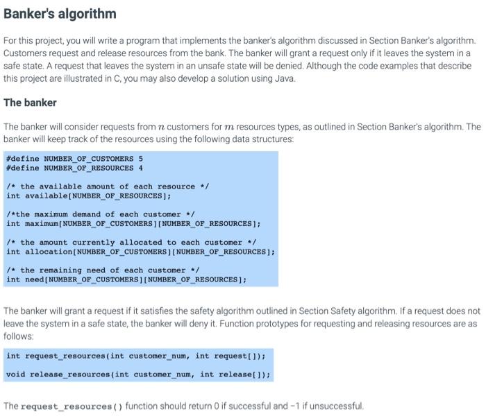 Solved Banker's algorithm For this project, you will write a | Chegg.com