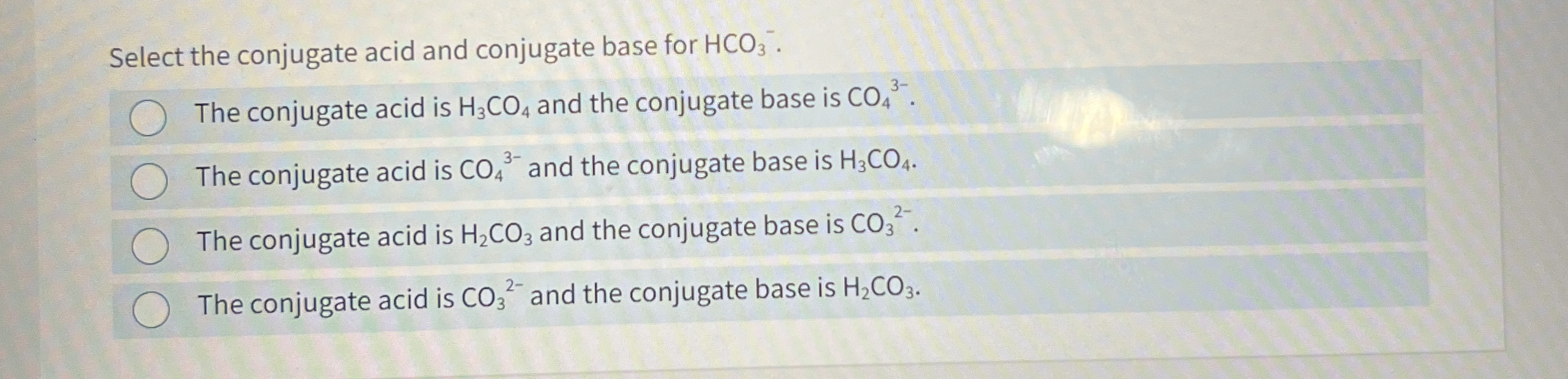 Solved Select the conjugate acid and conjugate base for | Chegg.com