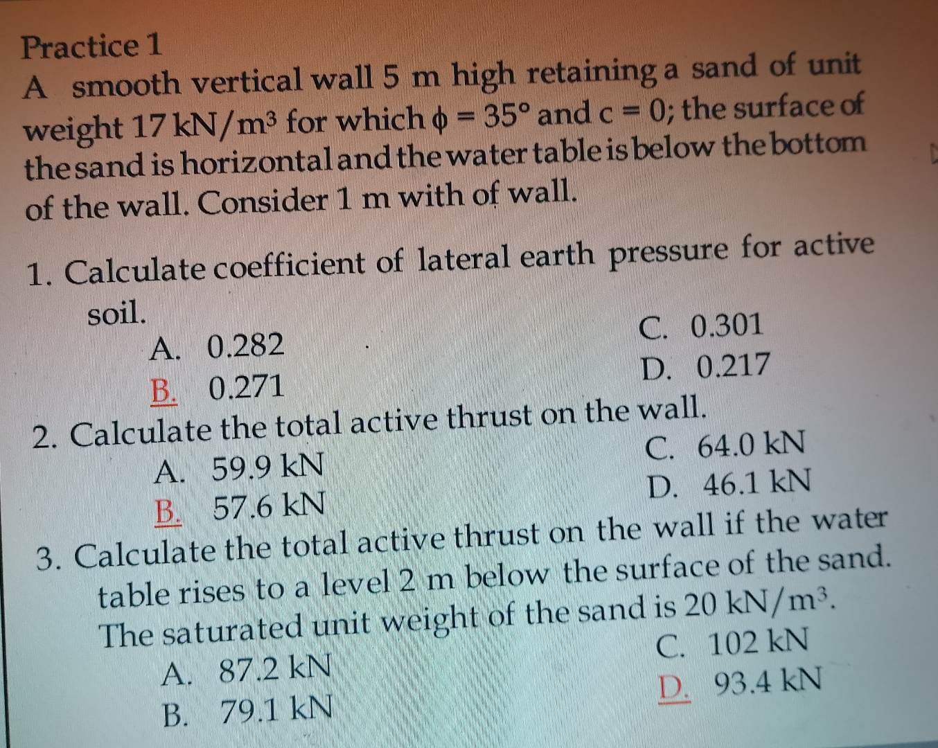 Solved Practice 1A smooth vertical wall 5 ﻿m high retaining | Chegg.com