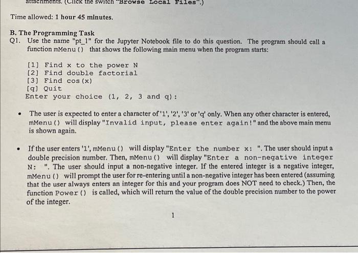 Solved Time allowed: 1 hour 45 minutes. B. The Programming | Chegg.com