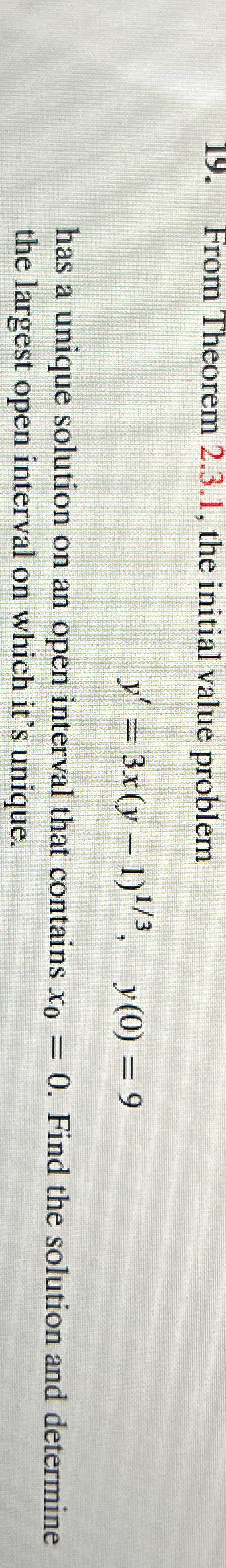 Solved From Theorem 2.3.1, ﻿the initial value | Chegg.com