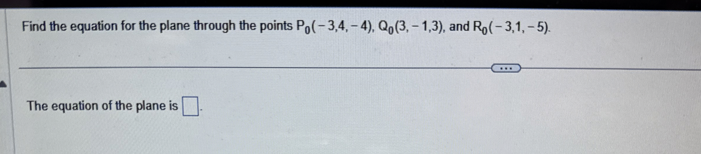 Solved Find the equation for the plane through the points | Chegg.com