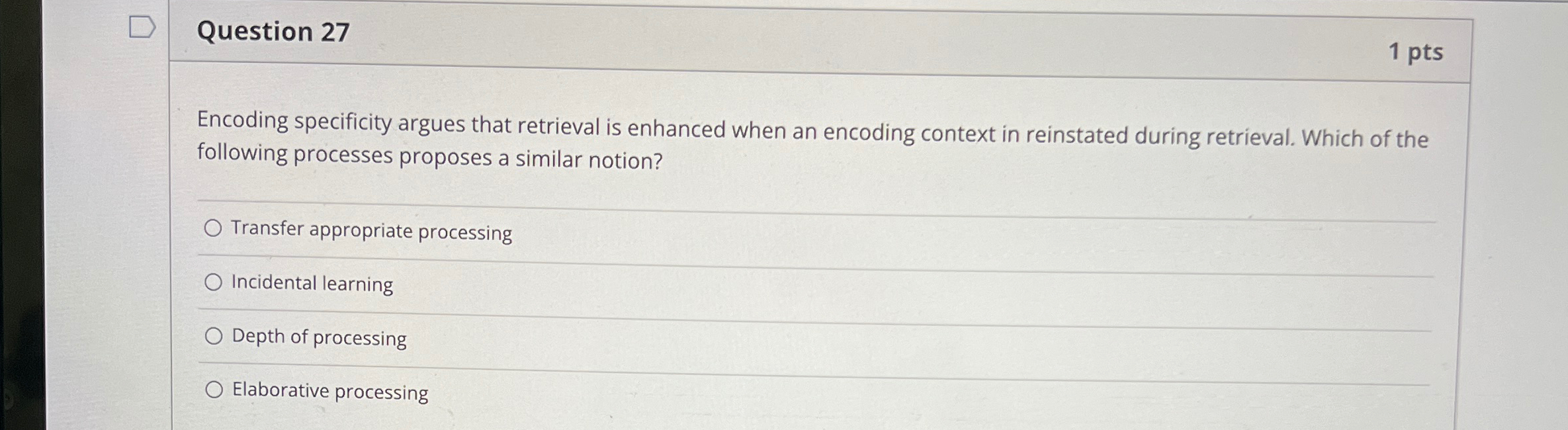 Solved Question 271 ﻿ptsEncoding specificity argues that | Chegg.com