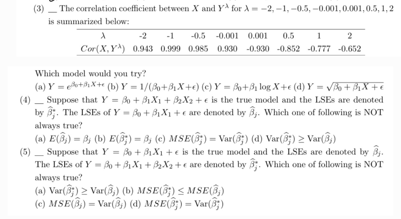 Solved (3) _ ﻿The correlation coefficient between x ﻿and Yλ | Chegg.com
