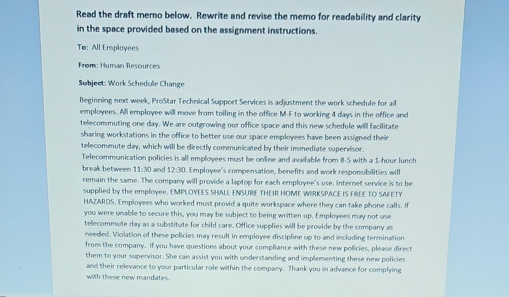 Read the draft memo below. Rewrite and revise the | Chegg.com