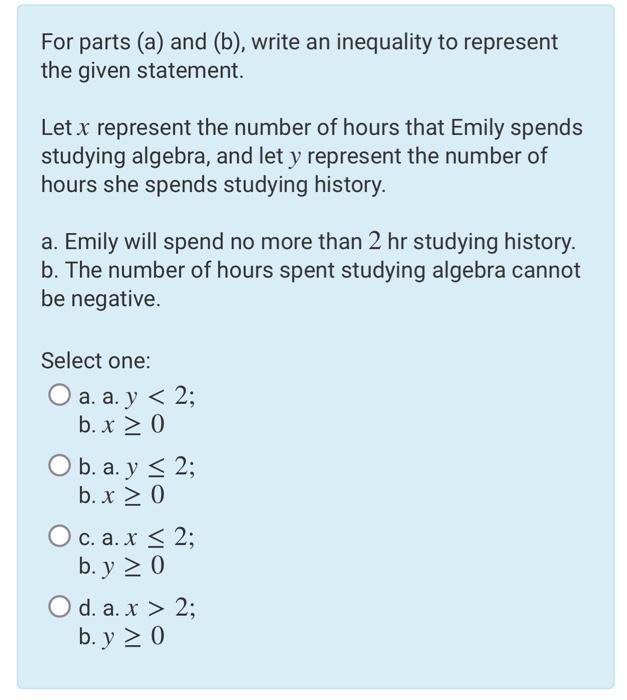 Solved For parts (a) and (b), write an inequality to | Chegg.com