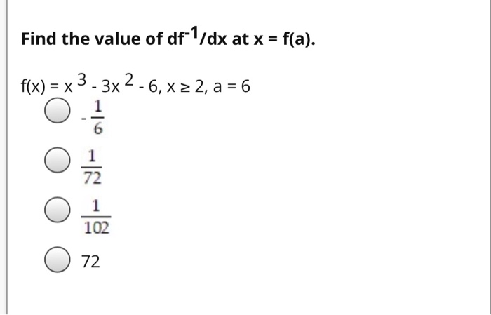 Solved Find the value of df-1/dx at x = f(a). f(x) = x3 - | Chegg.com