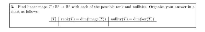 Solved 3. Find linear maps T:R4→R5 with each of the possible | Chegg.com