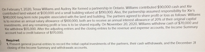 Solved On February 1, 2020, Tessa Williams and Audrey Xie | Chegg.com