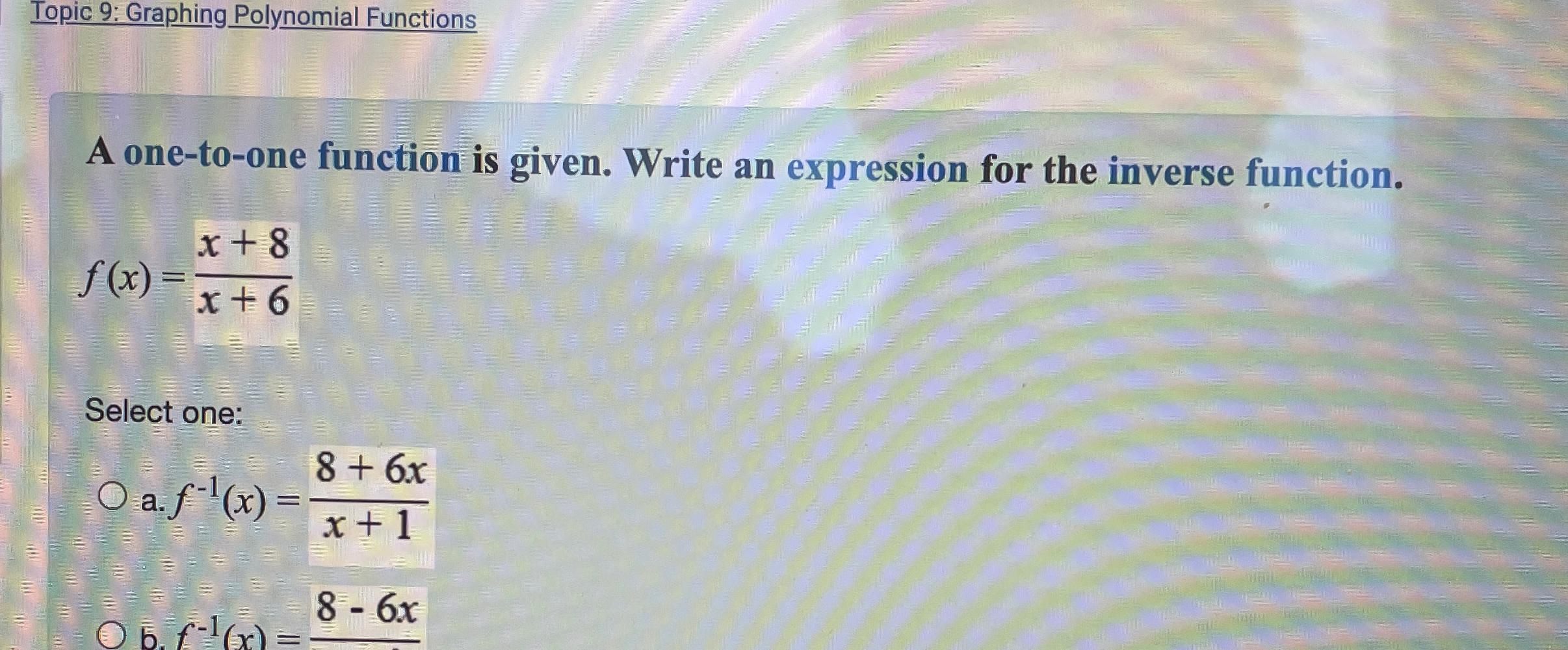 Solved Topic 9: Graphing Polynomial FunctionsA one-to-one | Chegg.com