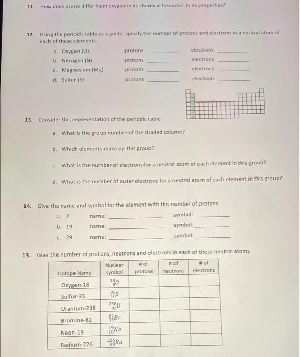 Solved 11 How does ozone differ from oxygen in its chemical | Chegg.com