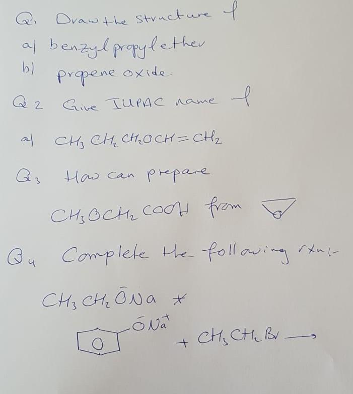 Solved Q Draw the structure of as benzyl propyl ether | Chegg.com