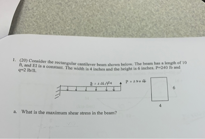 Solved 1. (20) Consider the rectangular cantilever beam | Chegg.com