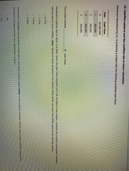 Solved 10. Cashflow patterns and the modified rate of return | Chegg.com