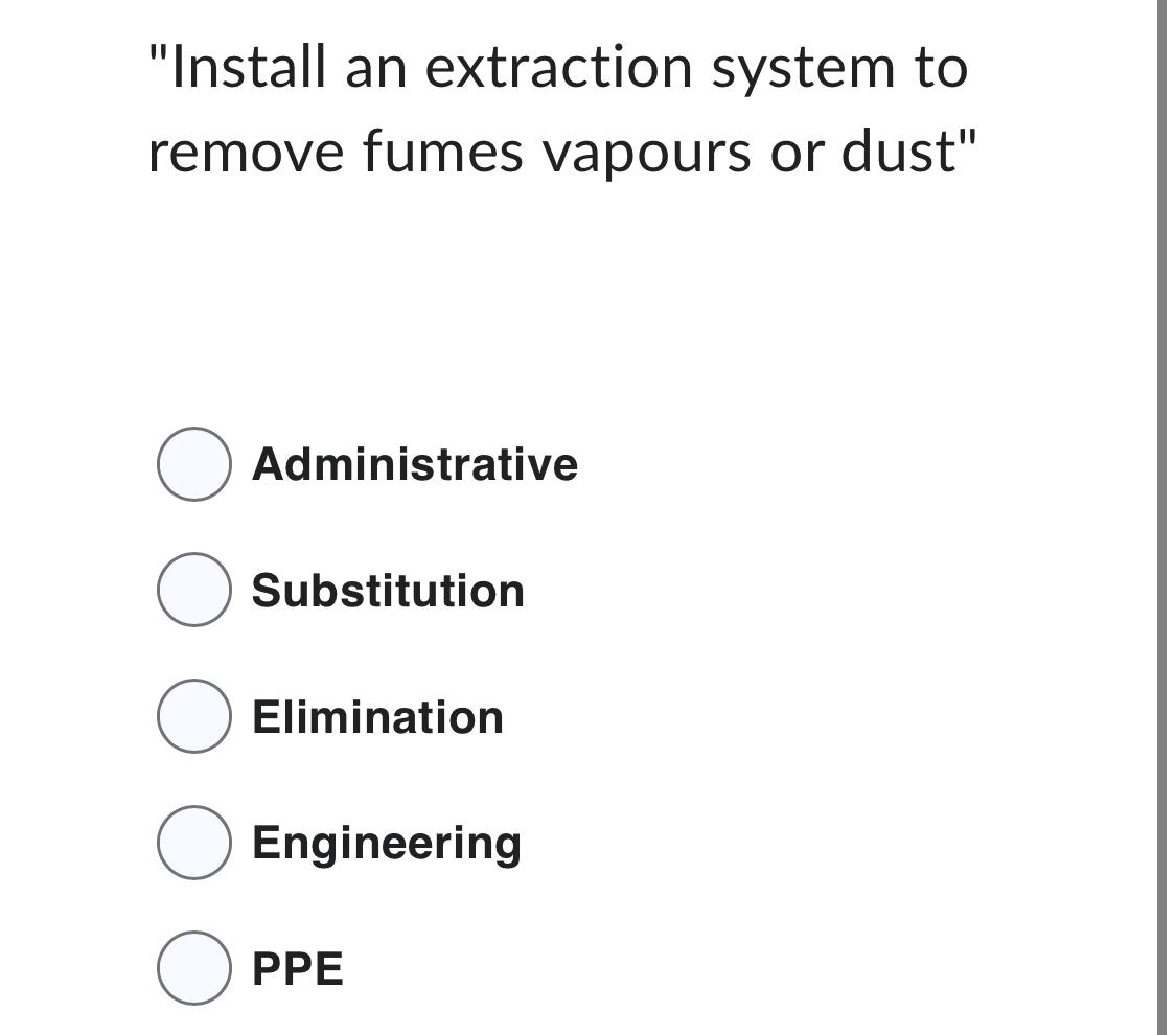 Solved "Install an extraction system to remove fumes vapours | Chegg.com