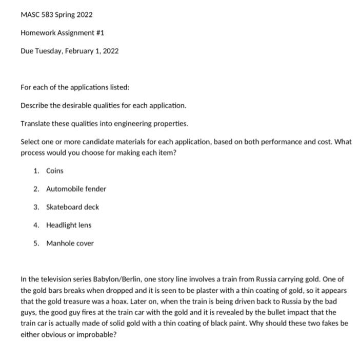 Solved MASC 583 Spring 2022 Homework Assignment #1 Due | Chegg.com