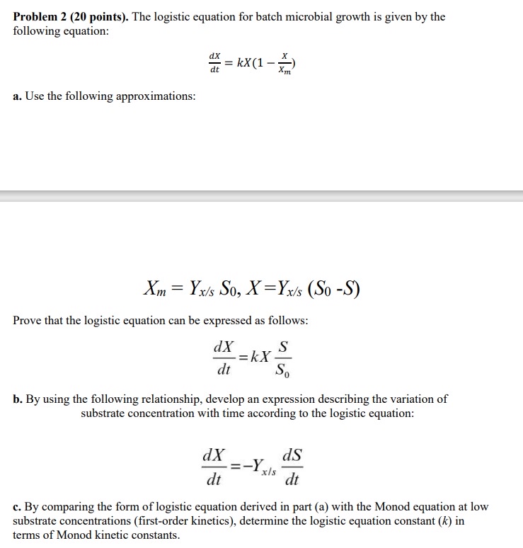 Solved Problem 2 (20 ﻿points). ﻿The logistic equation for | Chegg.com