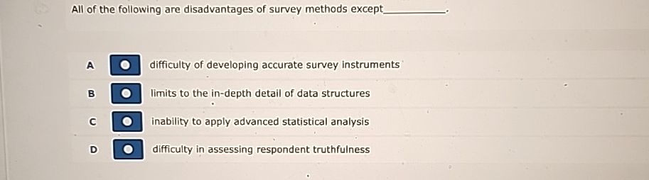 Solved All of the following are disadvantages of survey | Chegg.com