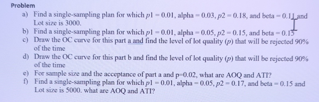 Solved Problema) ﻿Find a single-sampling plan for which | Chegg.com