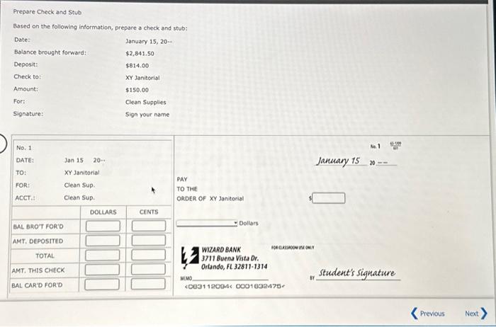 Solved Prepare Check And Stub Based On The Following | Chegg.com