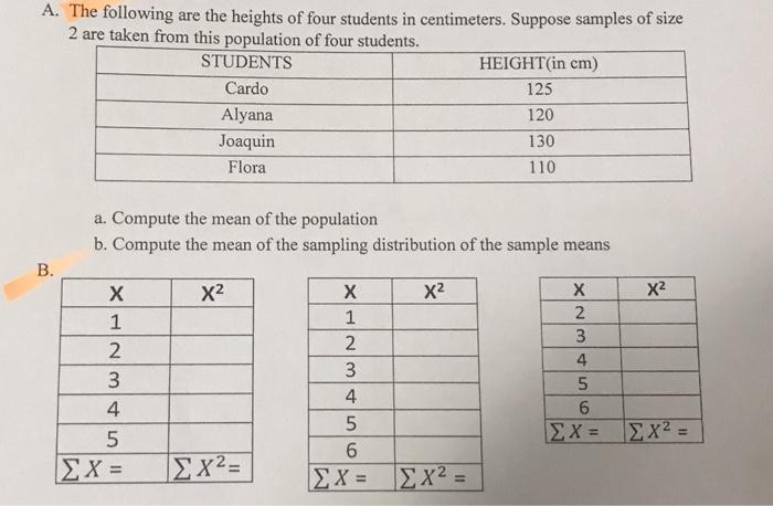 Solved A. The following are the heights of four students in | Chegg.com