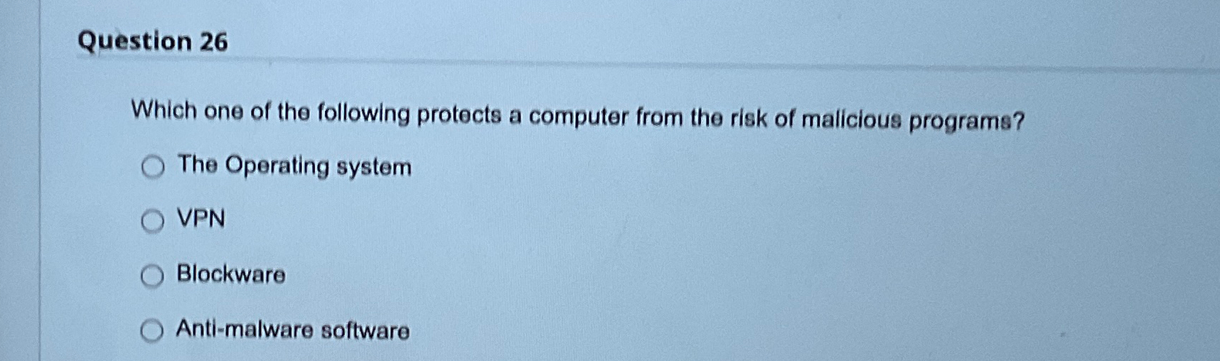 Solved Question 26Which one of the following protects a | Chegg.com
