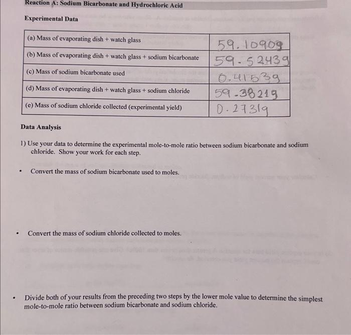 Solved 1) Use your data to determine the experimental | Chegg.com