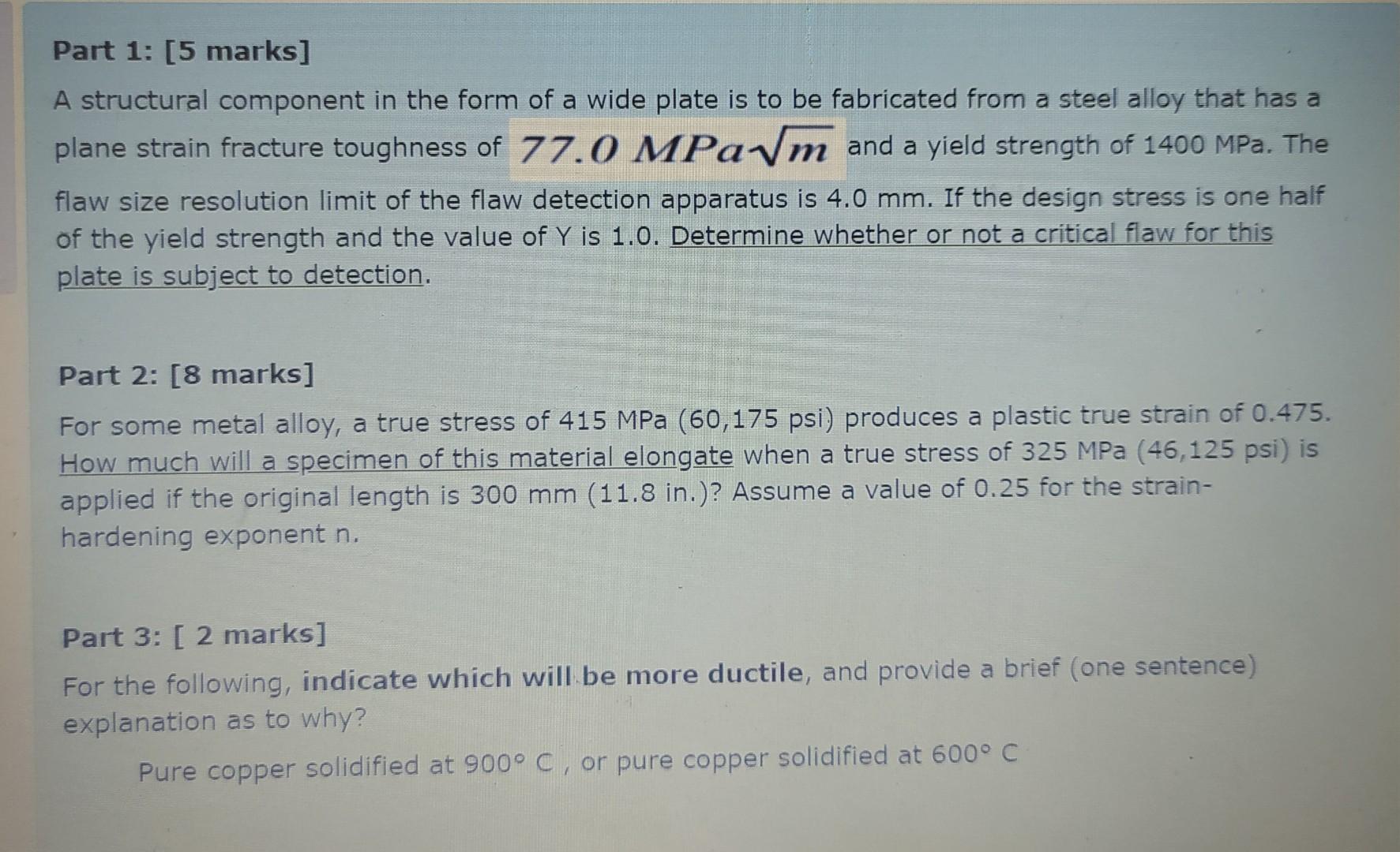 Solved Part 1: [5 ﻿marks]A structural component in the form | Chegg.com