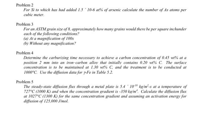 Solved Problem 2 For Si to which has had added 1.5 10-6 at% | Chegg.com