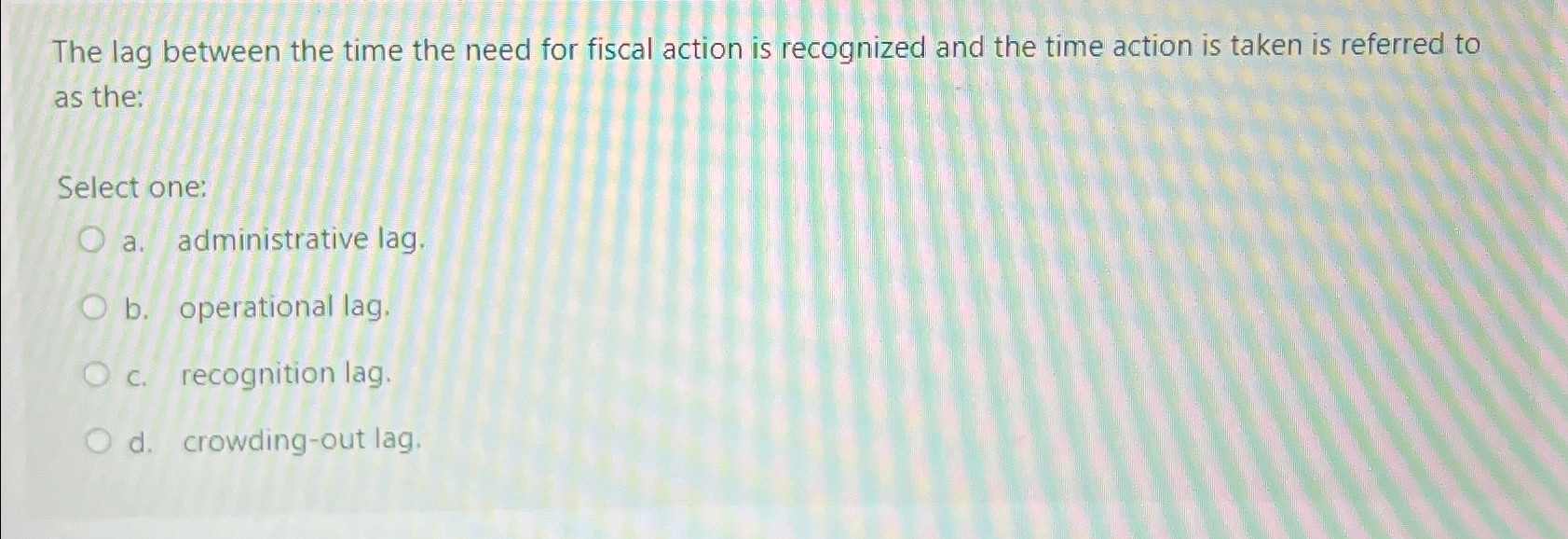 Solved The lag between the time the need for fiscal action | Chegg.com