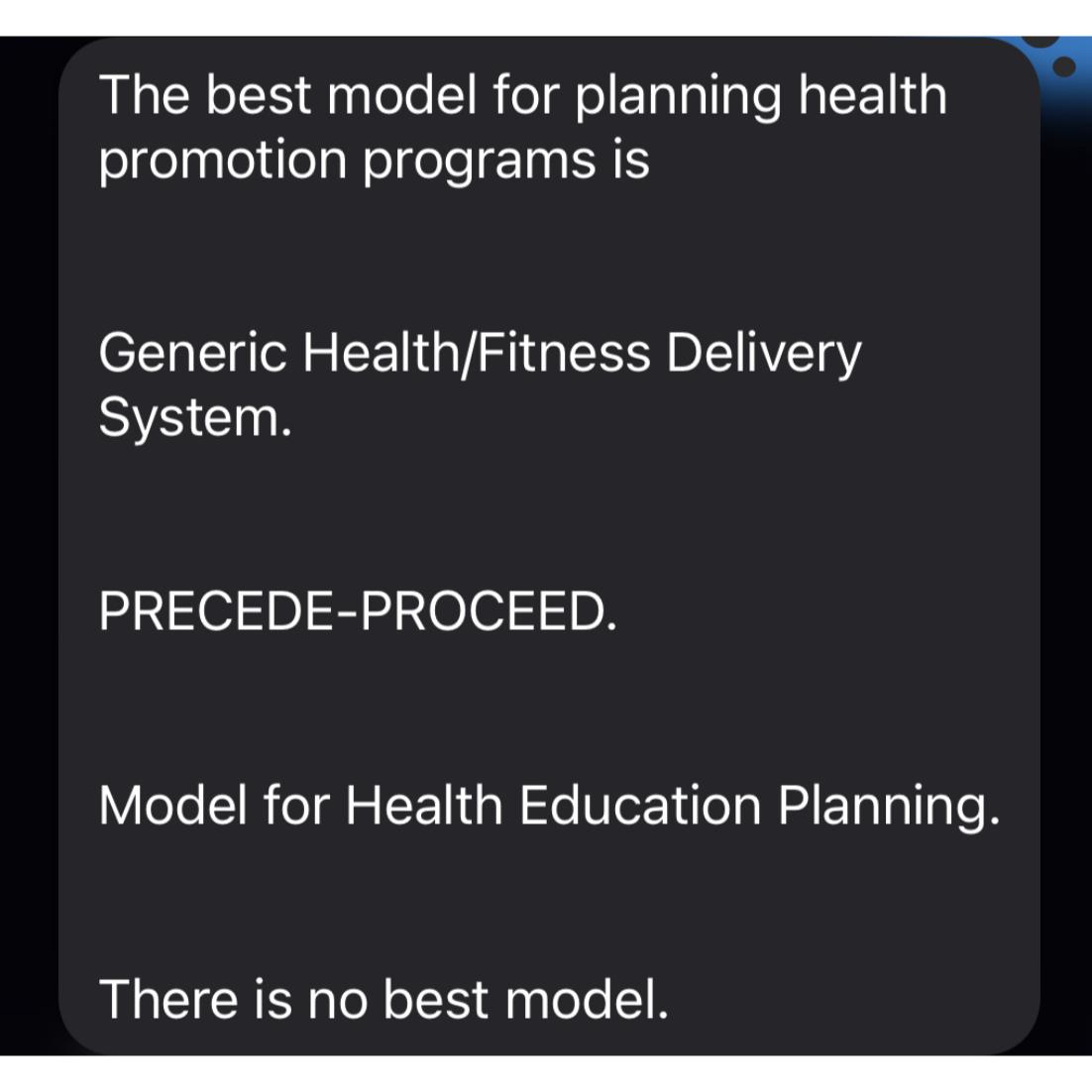 Solved The best model for planning health promotion programs | Chegg.com