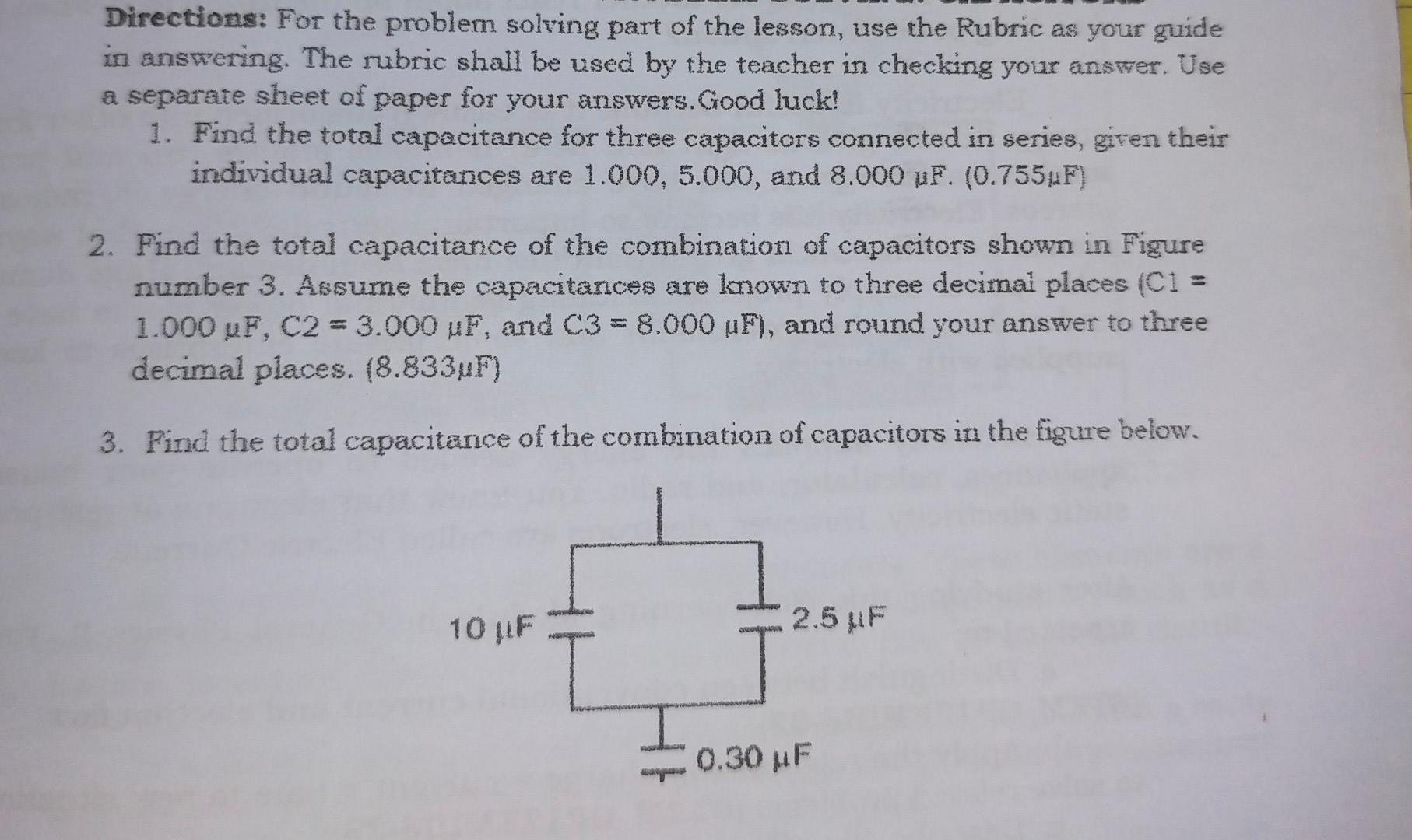 Solved Directions: For the problem solving part of the | Chegg.com