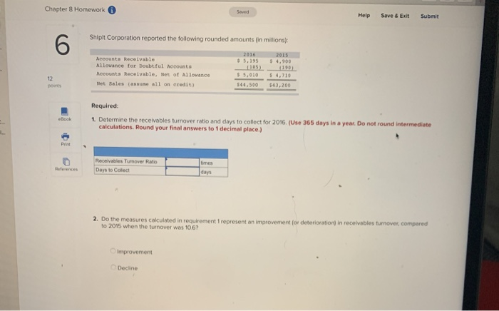 Solved Chapter 8 Homework Help Save & Exit Submit Shipit | Chegg.com
